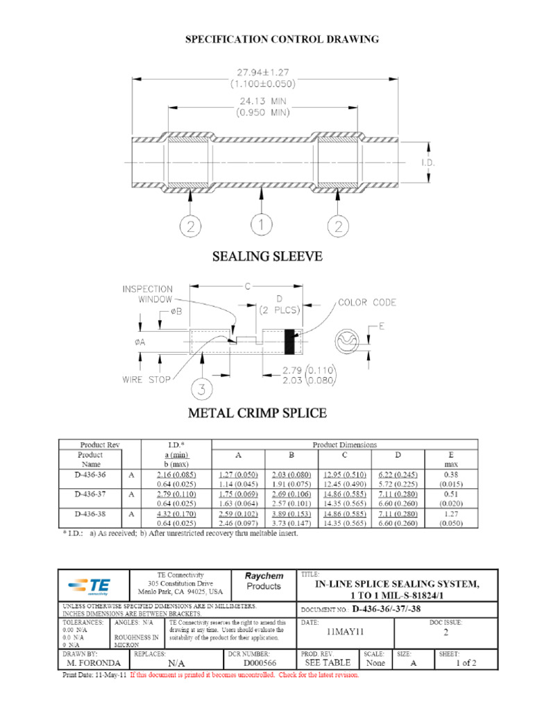 D436 PDF, D436 Description, D436 Datasheet, Sealing Sleeve | PDF
