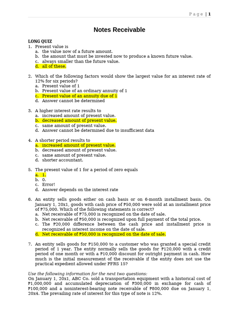 Quiz Notes Receivable SF | PDF | Present Value | Interest