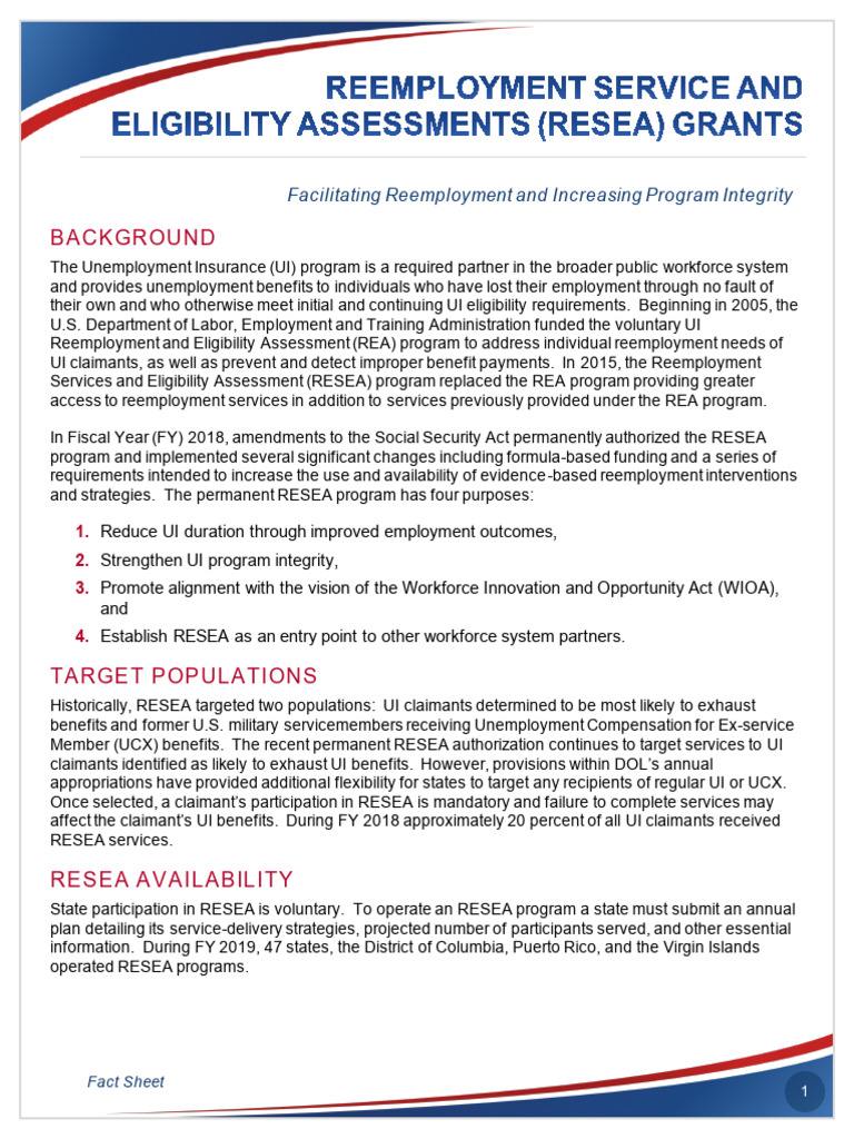 RESEA_FactSheet | PDF | Unemployment Benefits | Employment