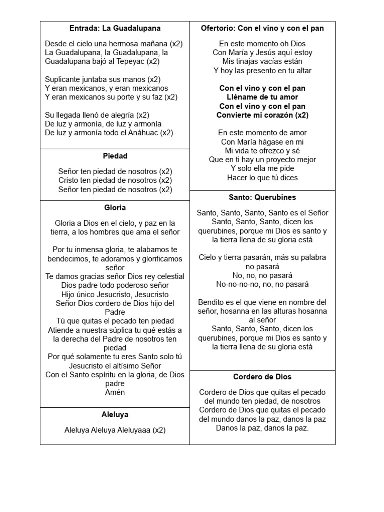 Cantos 12 de Diciembre | PDF | eucaristía | Creencia religiosa y doctrina