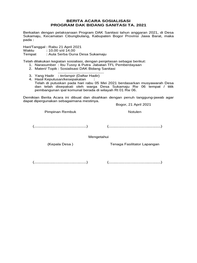 Berita Acara Sosialisasi | PDF