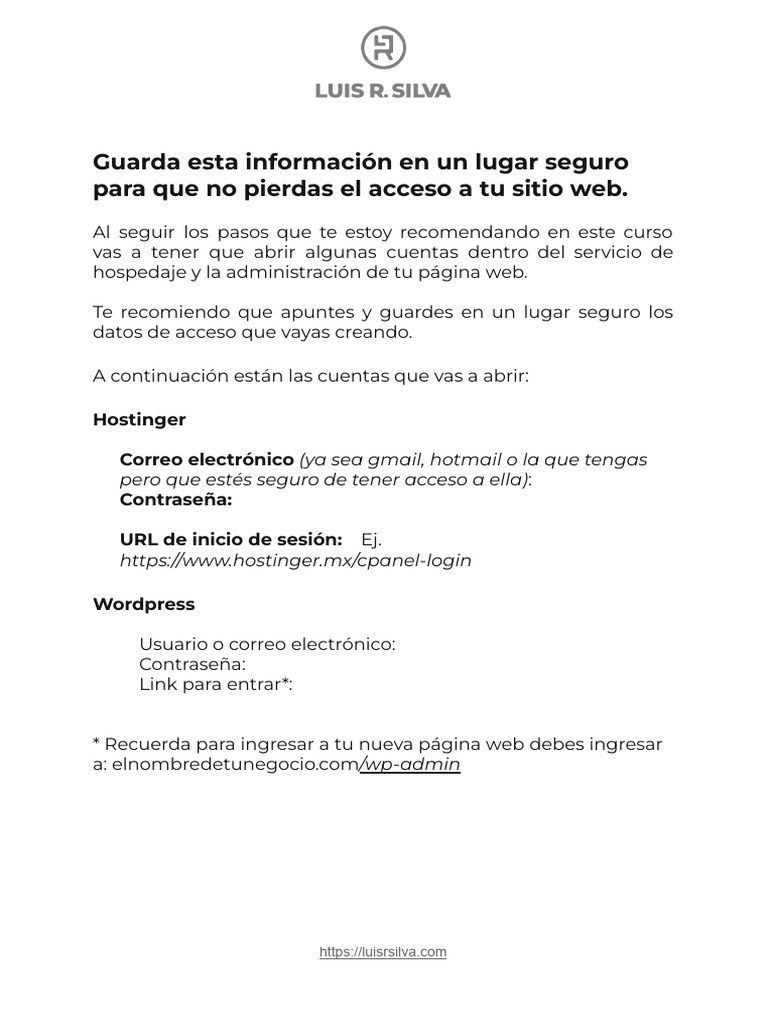 Informacion de Acceso A Tu Web Hostinger 1 | PDF