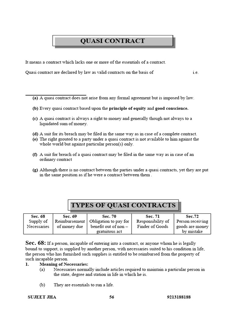 Quasi Contract | PDF | Property | Consent