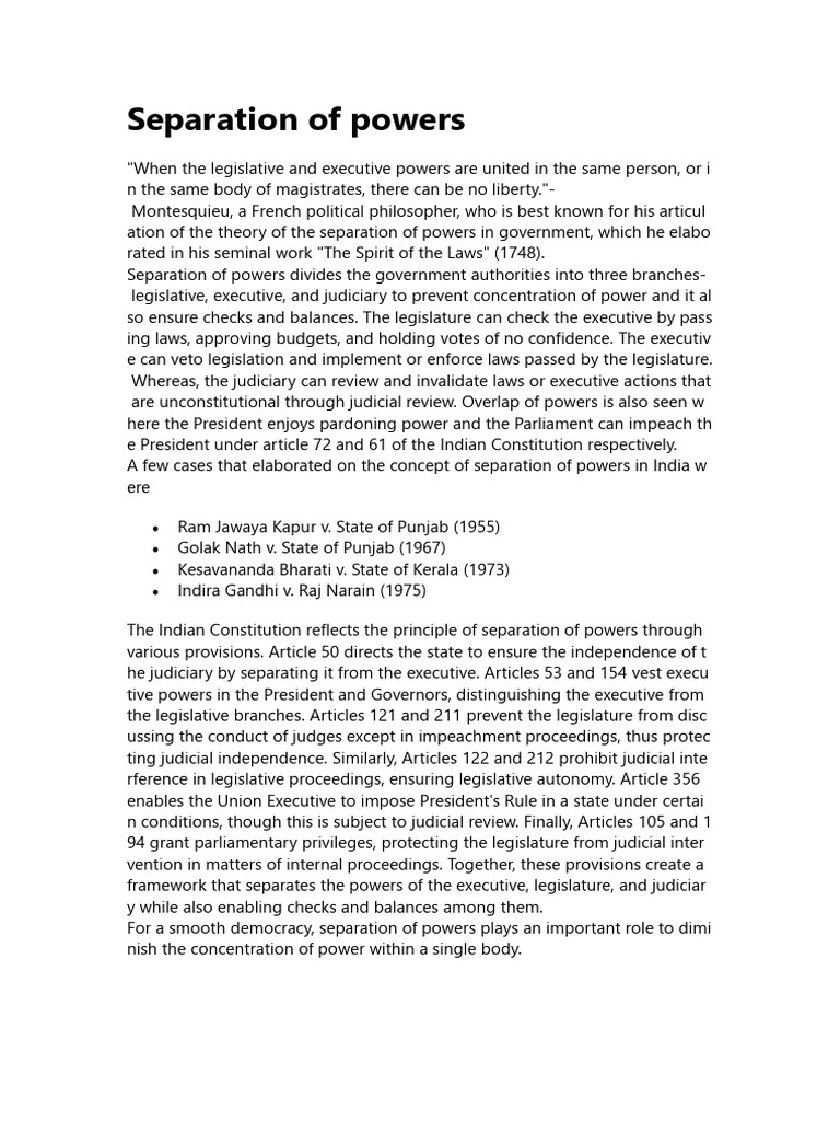 Separation of powers | PDF | Separation Of Powers | Government