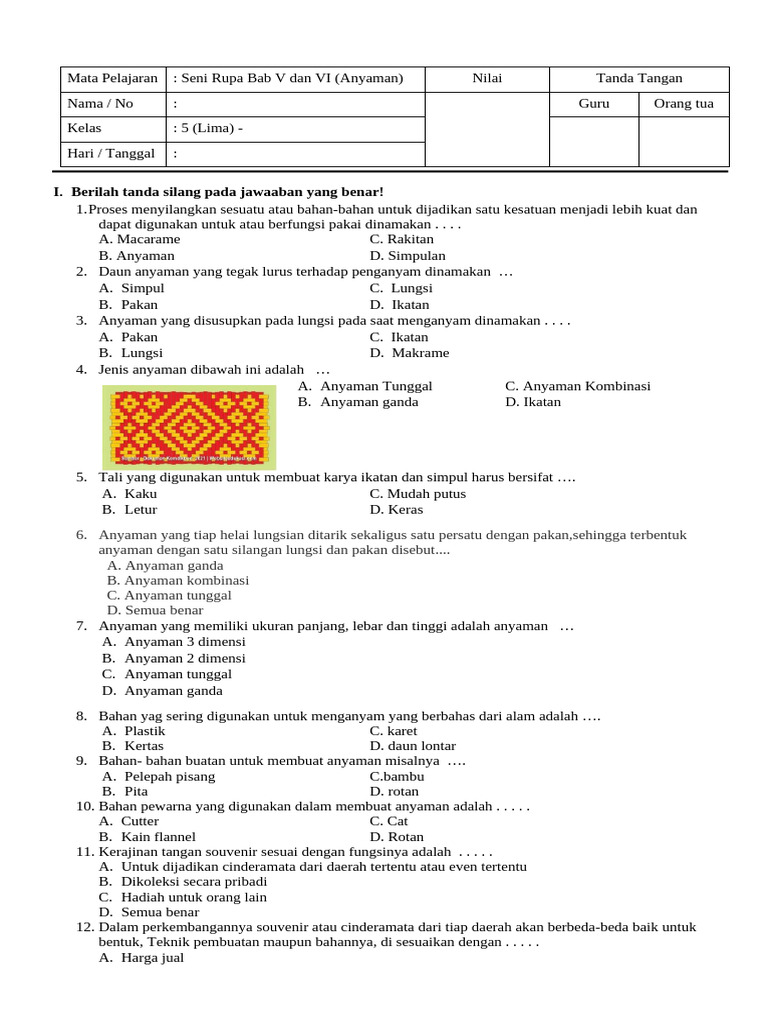 AH SENI RUPA BAB 5 Dan 6 ANYAMAN | PDF