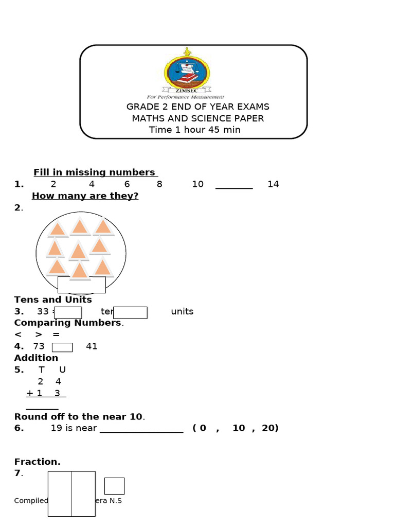 Grade 2 Maths and Science Paper 2022-1 | PDF