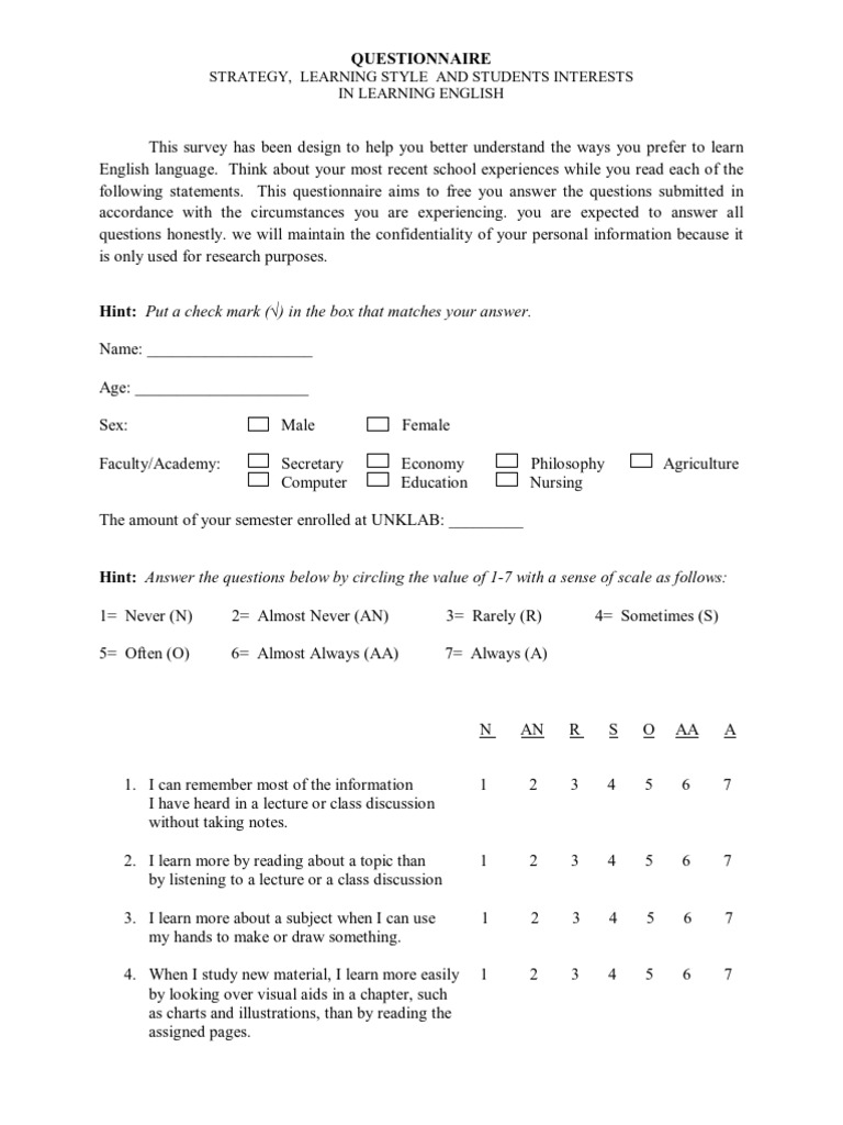 Questionnaire ESP | PDF