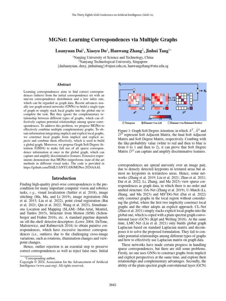 MGNet Learning Correspondences Via Multiple Graph | PDF | Matrix (Mathematics) | Theoretical ...