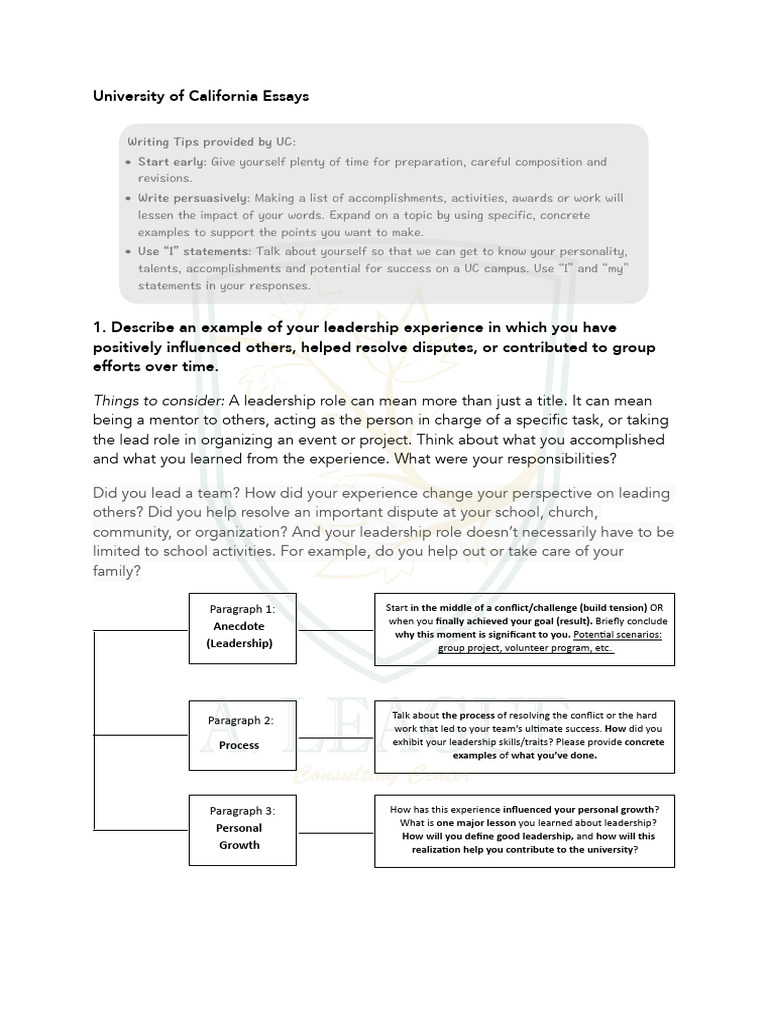 UC Essay Prompts and Writing Guide | PDF | Creativity | Leadership