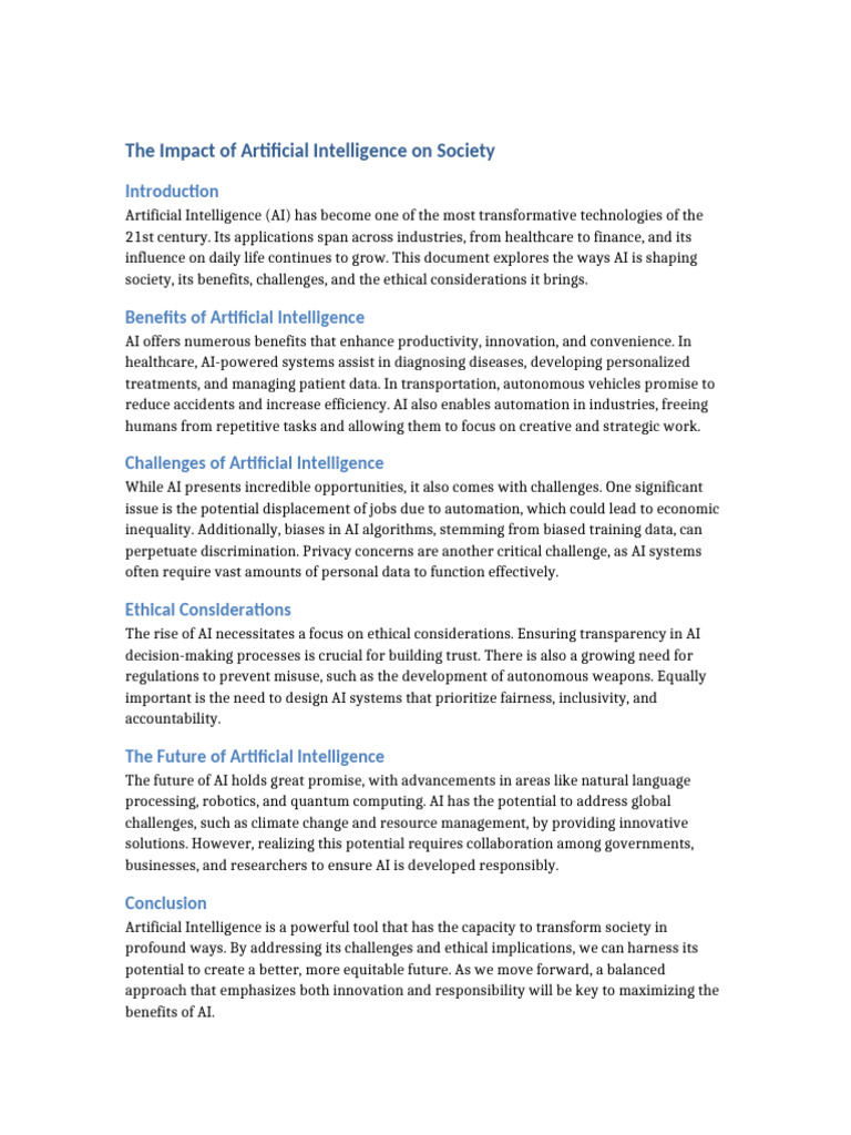 AI's Transformative Impact on Society | PDF | Artificial Intelligence ...