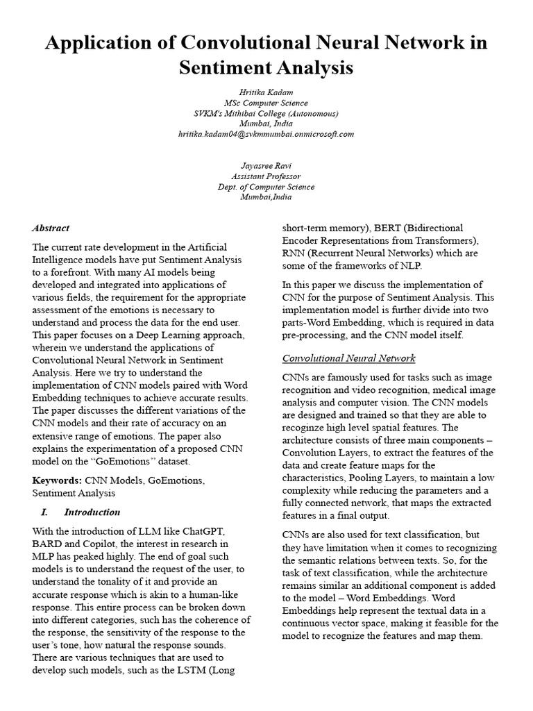 Applications of CNN for Sentiement Analysis | PDF | Artificial Neural Network | Computational ...