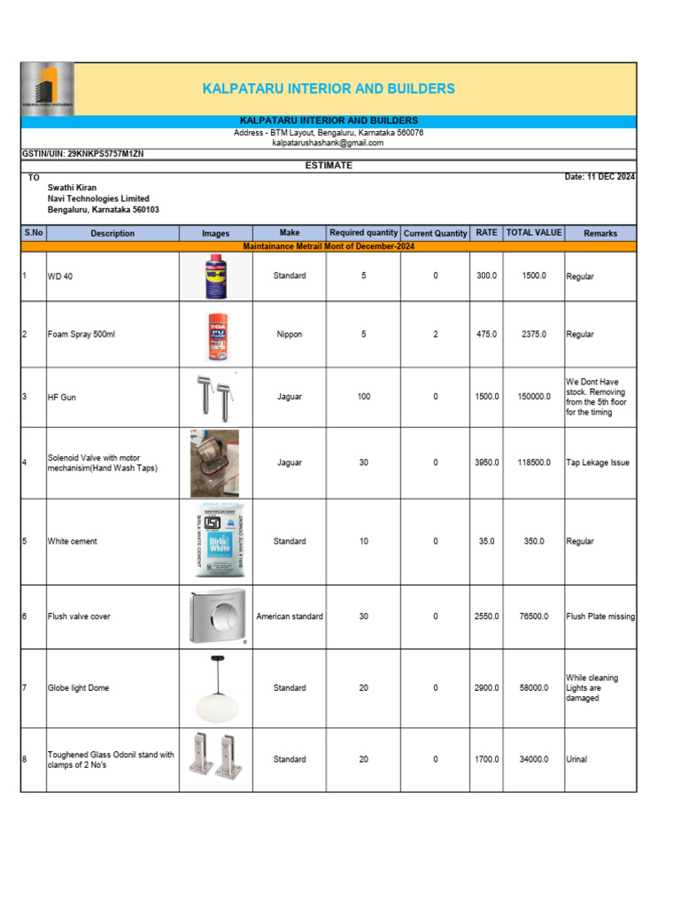 Maintainance Metrail Mont of December-2024 - Quotation 101224 | PDF ...
