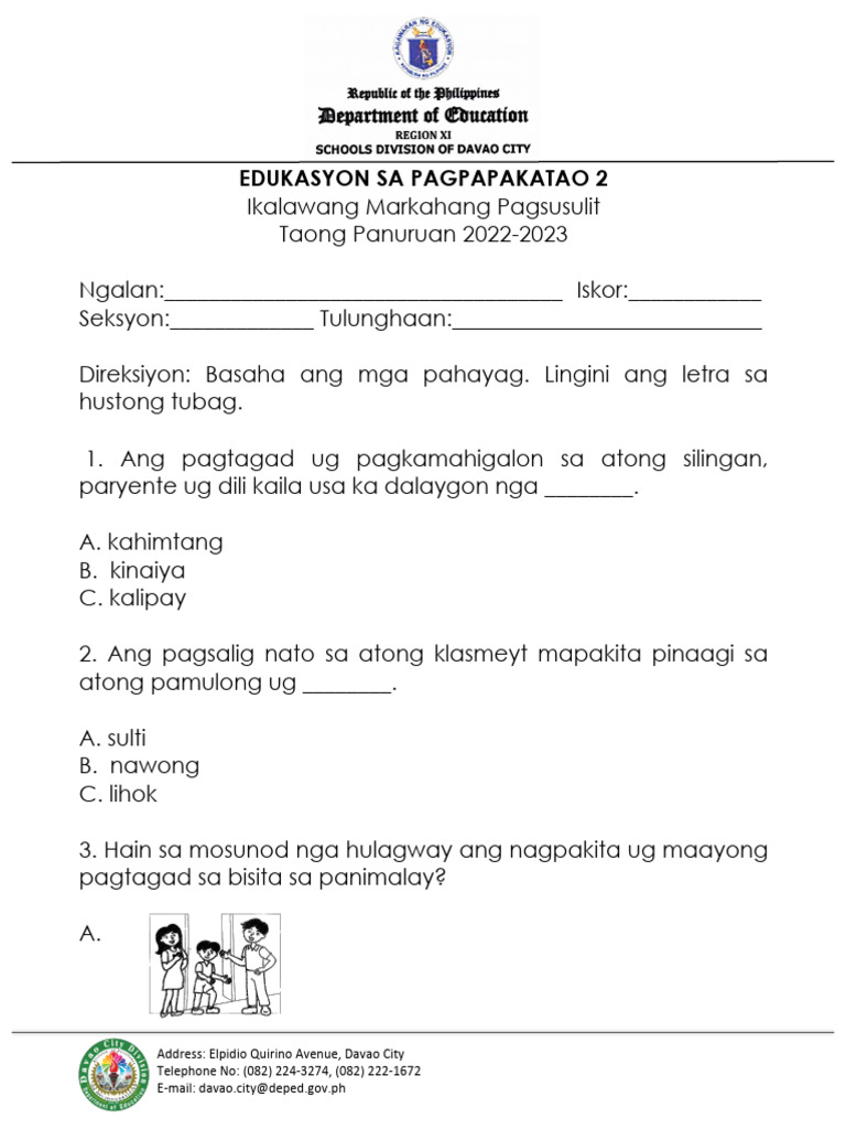 Quarterly Test - Q2 EsP 2 | PDF