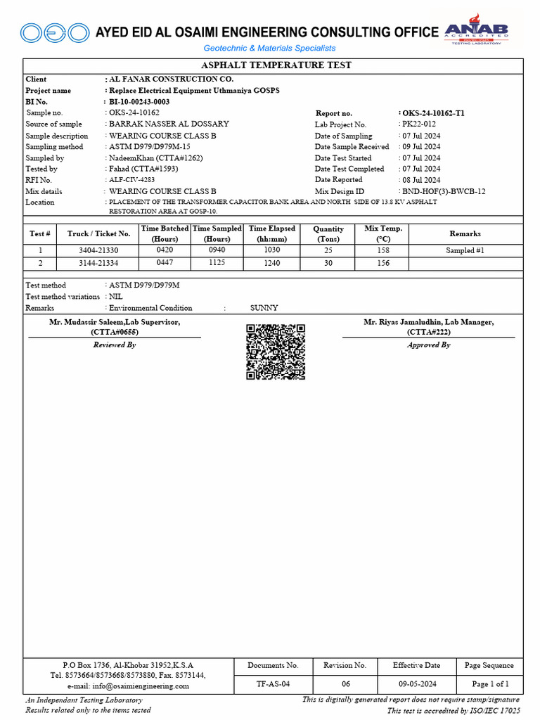 Asphalt Test Reports of August 2024 | PDF