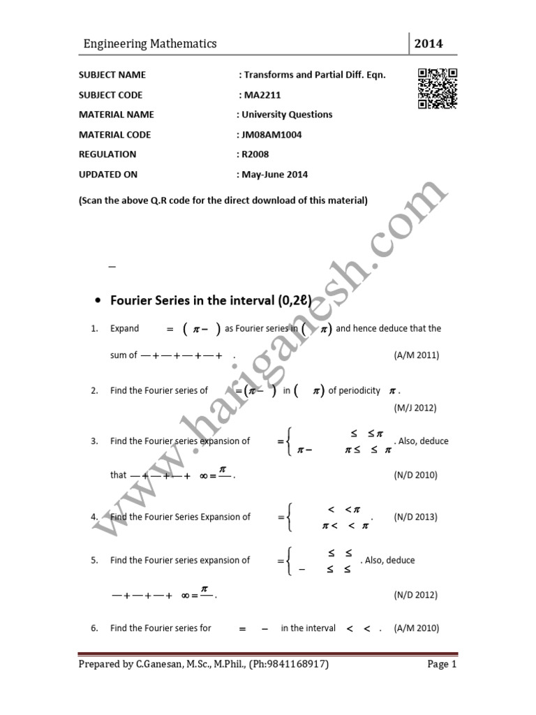TPDE and Probability Questons | PDF | Trigonometric Functions | Fourier Transform
