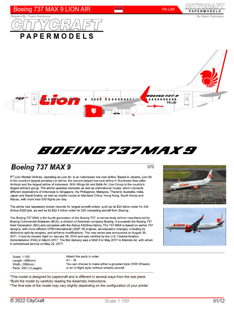 Lion Air Boeing 737 MAX 9 Papercraft | PDF | Aviation
