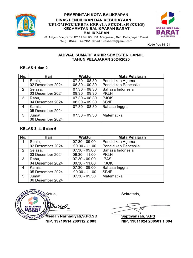 Jadwal Sas SMT Ganjil 2024-2025. | PDF