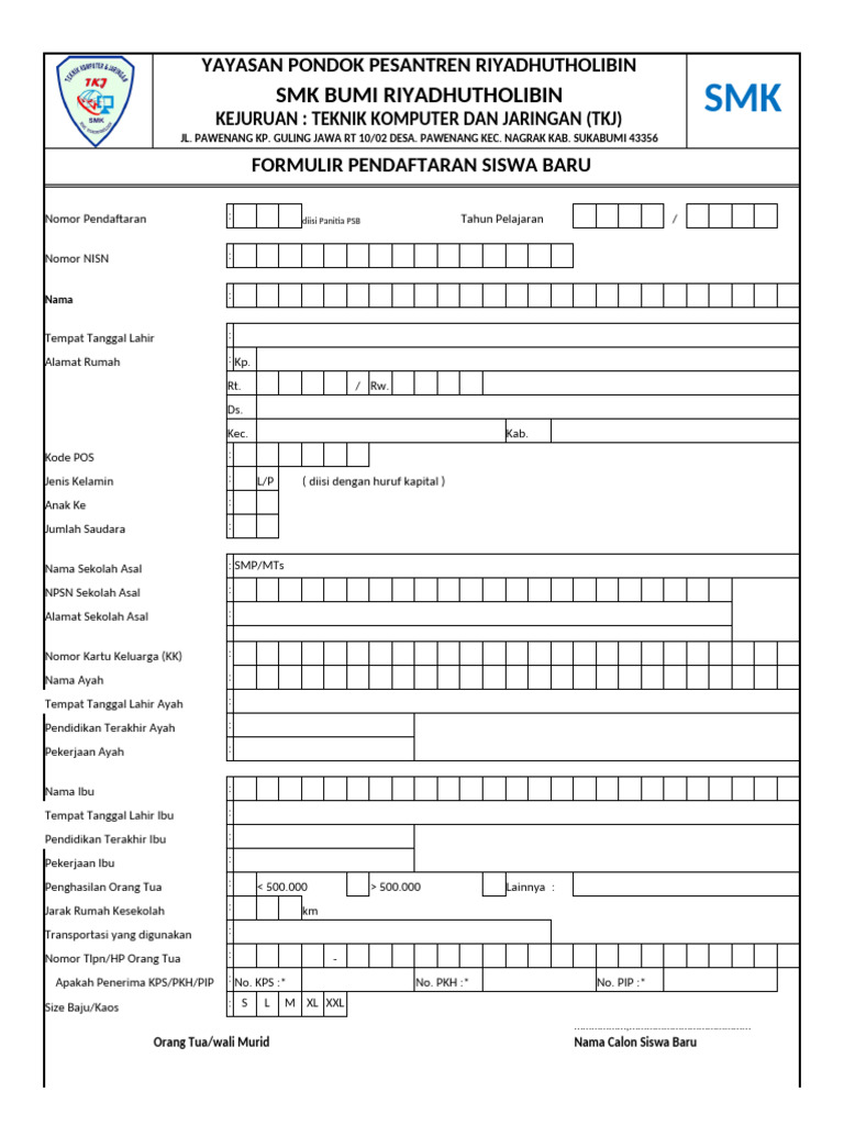 Formulir SMK Baru 2024 | PDF