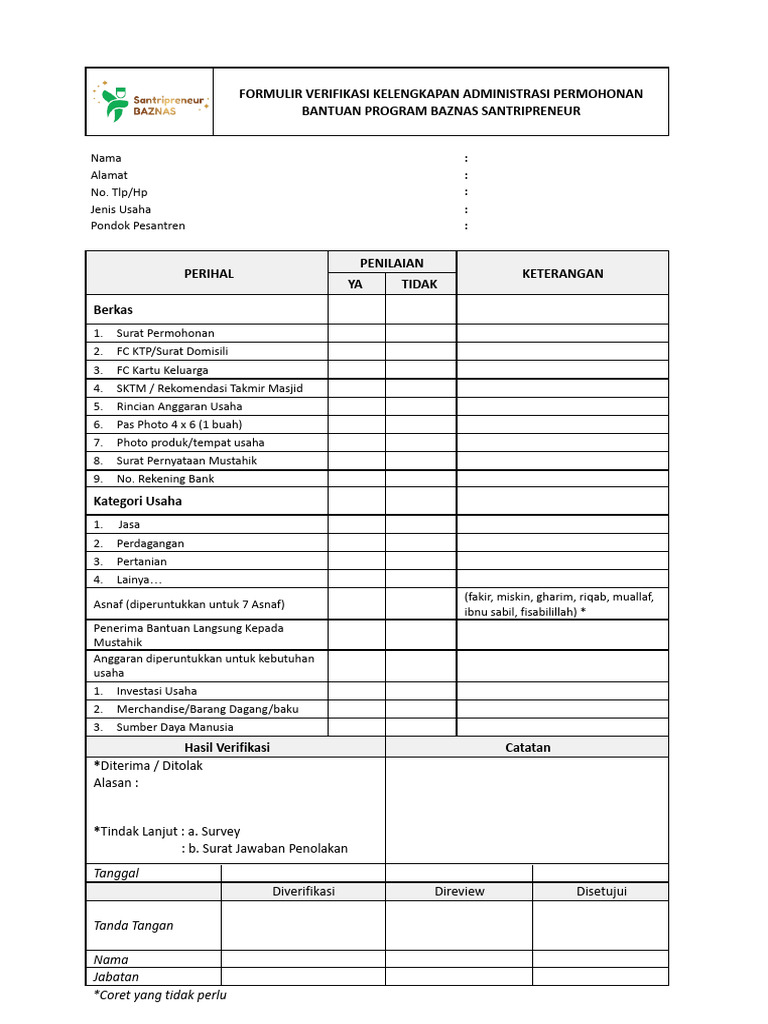Formulir Asesmen Program Santripreneur | PDF Formulir Asesmen Program Santripreneur | PDF