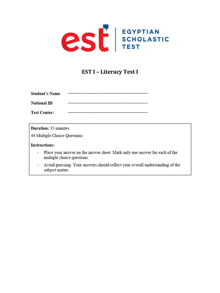Literacy Test I: Editing Skills Assessment | PDF | Sleep