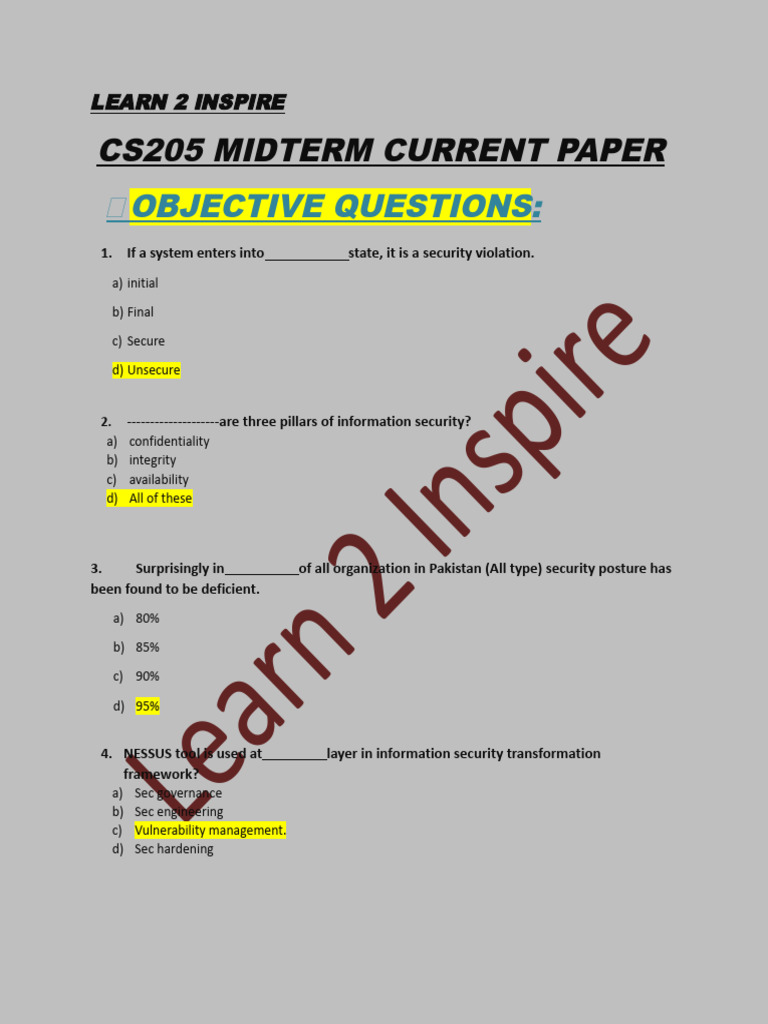 CS205 MIDTERM CURRENT PAPER BY LEARN 2 INSPIRE.docx | PDF | Security | Computer Security