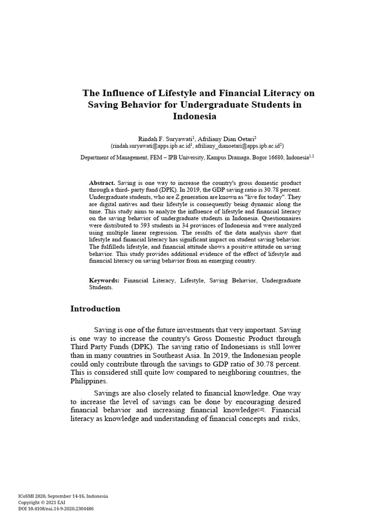 The Influence of Lifestyle and Financial Literacy On Saving Behavior - Suryawati and Oetari 2021 ...