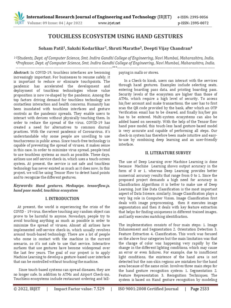 Touchless Ecosystem Using Hand Gestures | PDF | Qr Code | Computer Vision