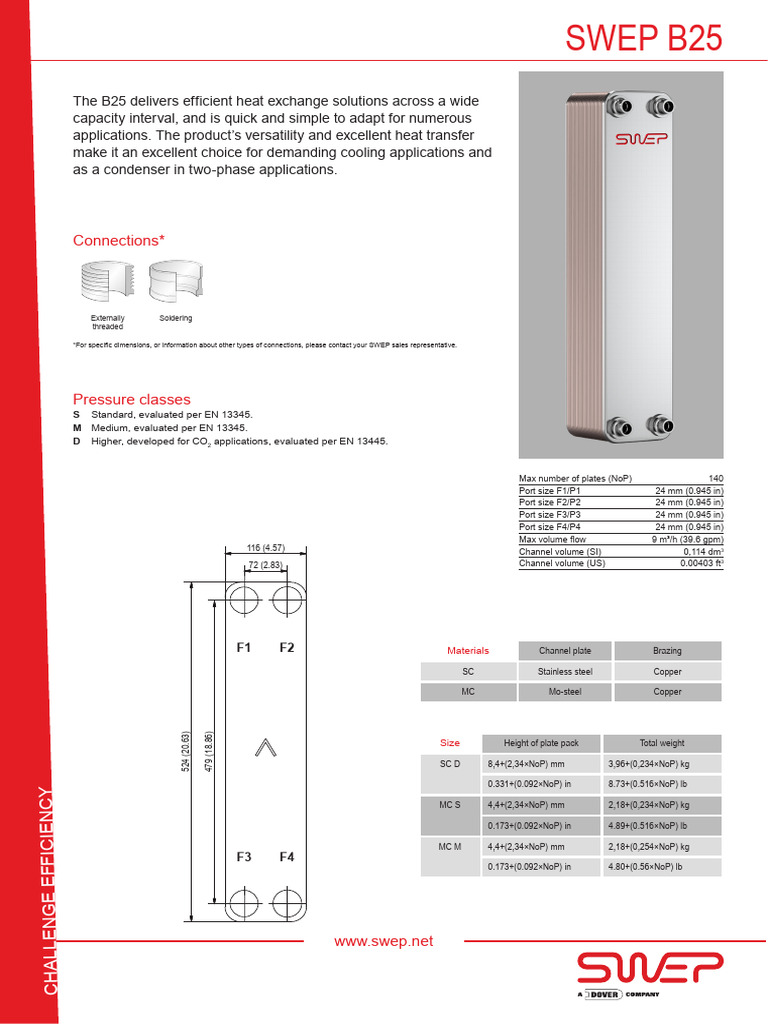 B25 SWEP Plate Cooler Product Sheet EN | PDF | Heat Exchanger ...