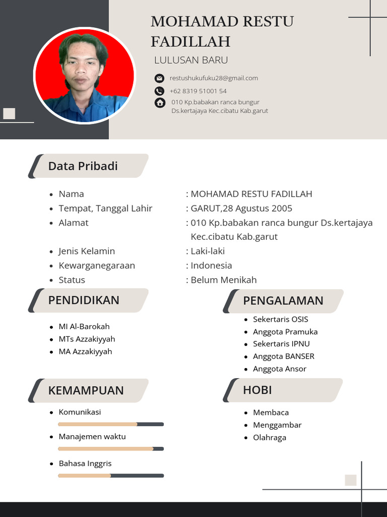 CV Resume Riwayat Hidup MOHAMAD RESTU FADILLAH | PDF