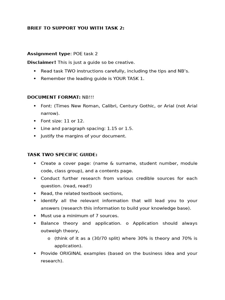 Quick Brief To Support You With Task 2 | PDF