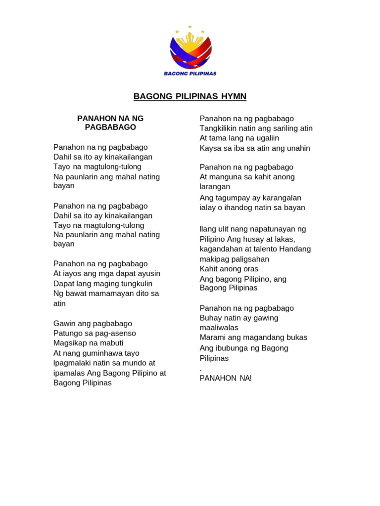 Bagong Pilipinas Hymn & Pledge | PDF