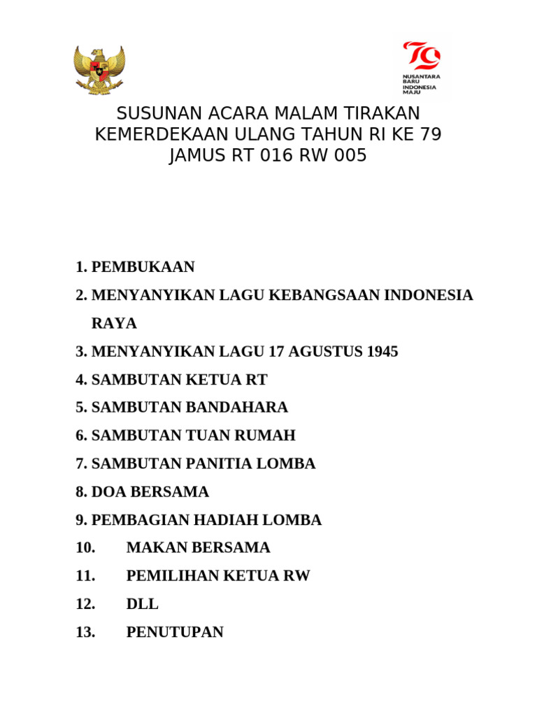 Susunan Acara Ri Ds Jamus RT 016 RW 003 | PDF
