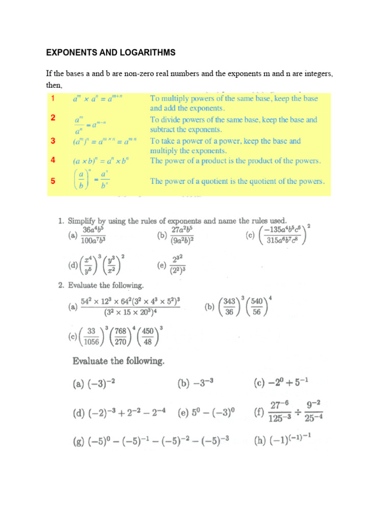 Exponents and Logarithms | PDF