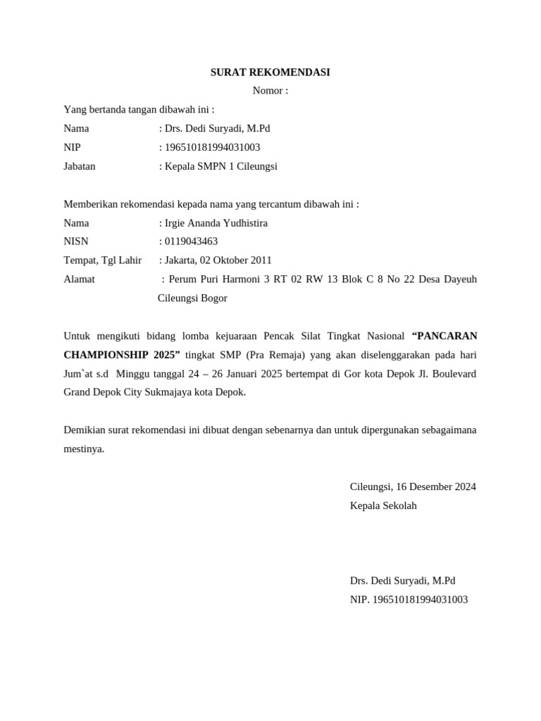SURAT REKOMENDASI | PDF