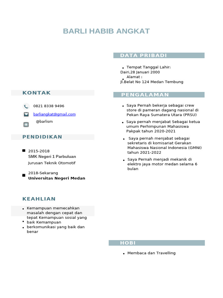 CV Tita Nia Karisma Siregar | PDF