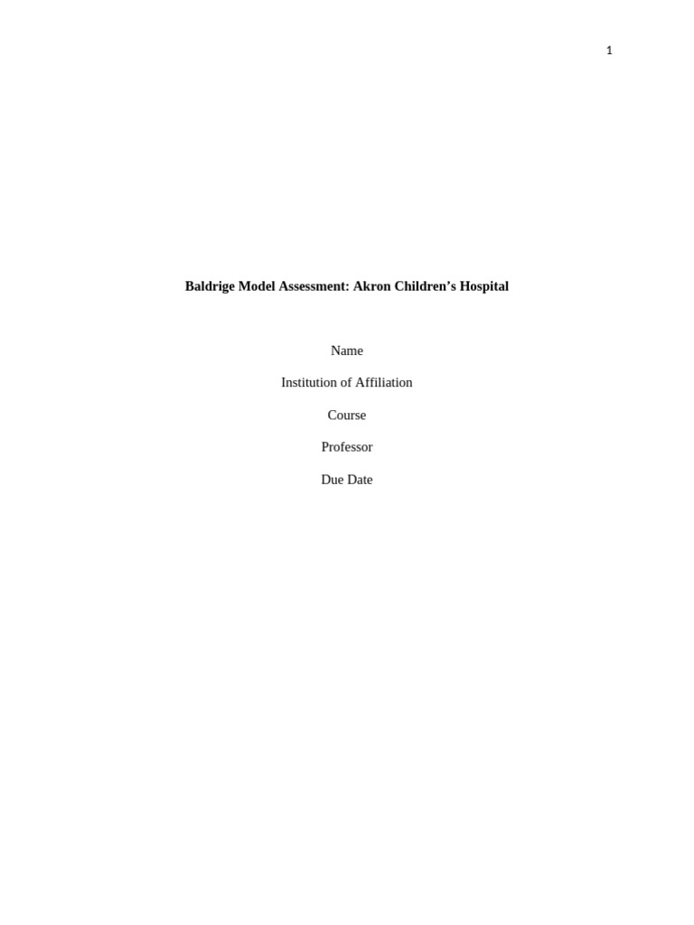 Baldrige Model Assessment - Akron Children Hospital | PDF | Patient ...