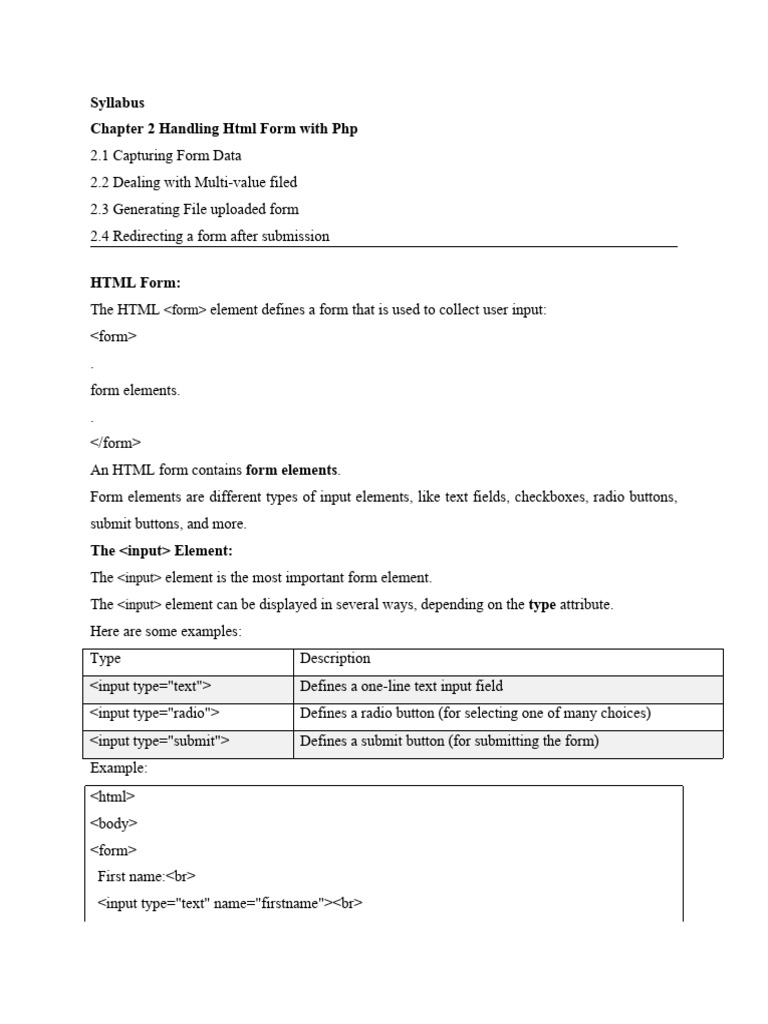 Unit I Chapter 2 Handling Html Form With Php Pdf Internet Computer File
