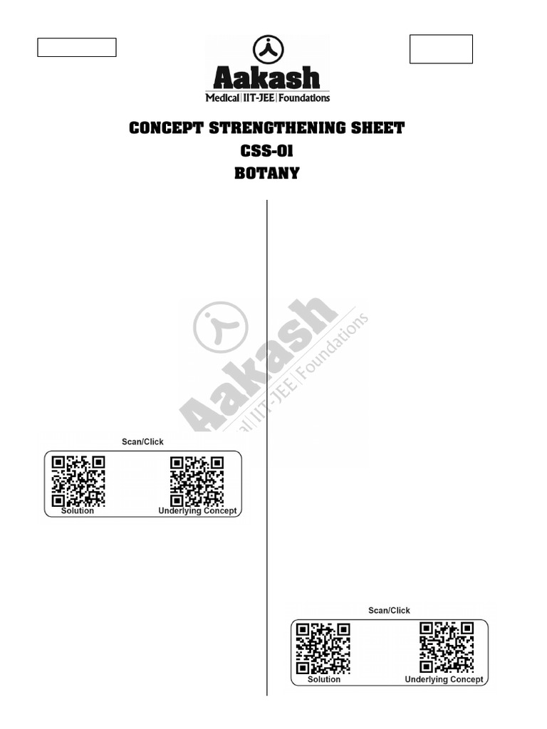Concept Strengthening Sheet (CSS-01) Based on AIATS-01 (RM)_Botany | PDF | Mitosis | Chloroplast
