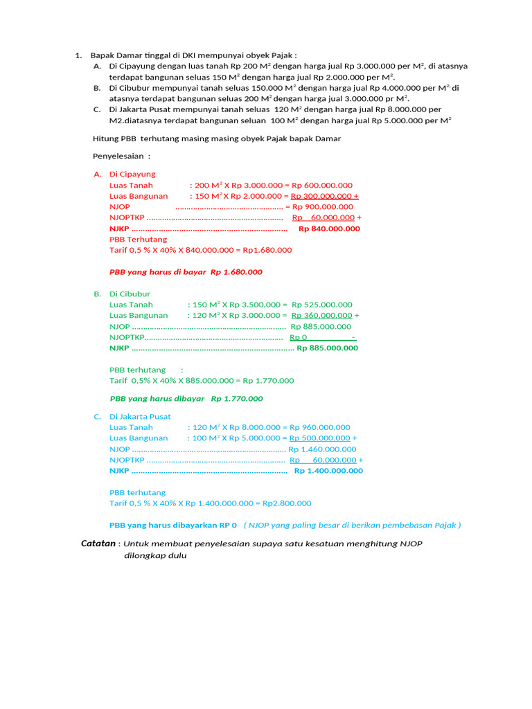 Contoh soal Perhitungan PBB | PDF