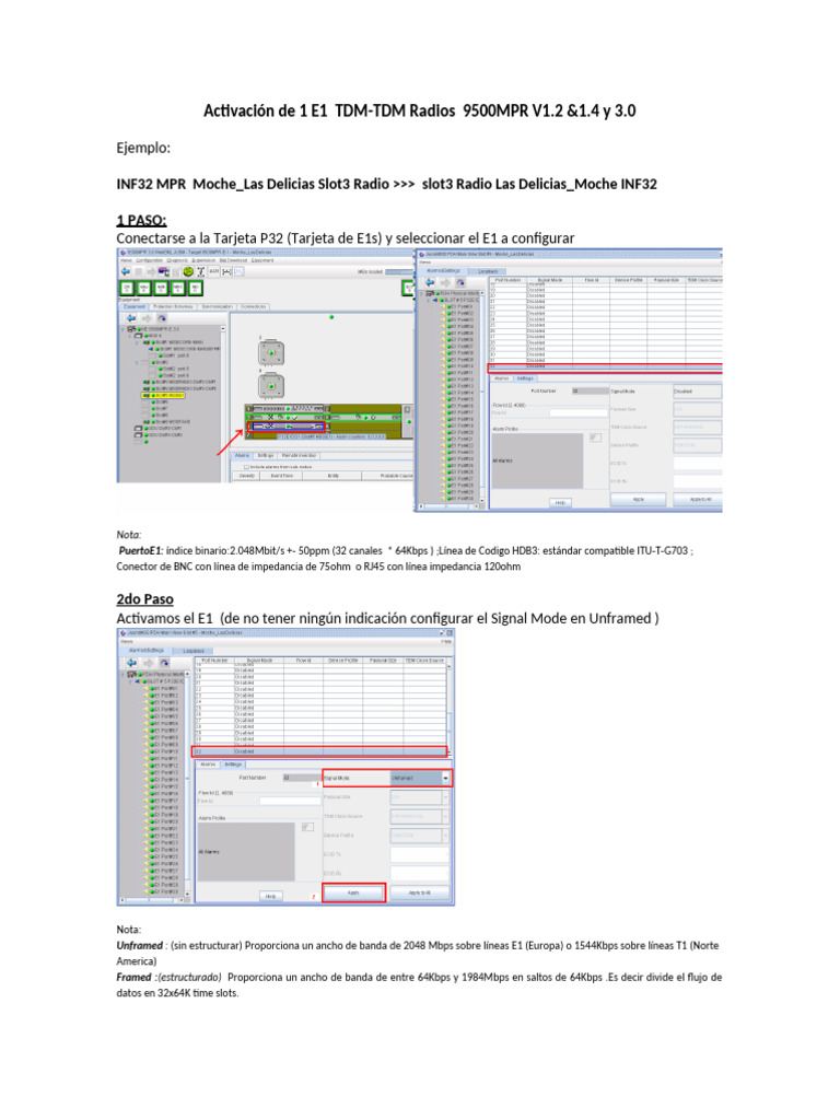 Activación de 1 E1 TDM-TDM Radios 9500MPR V1.2 &1.4 y 3.0 | PDF | Transmisión de datos ...