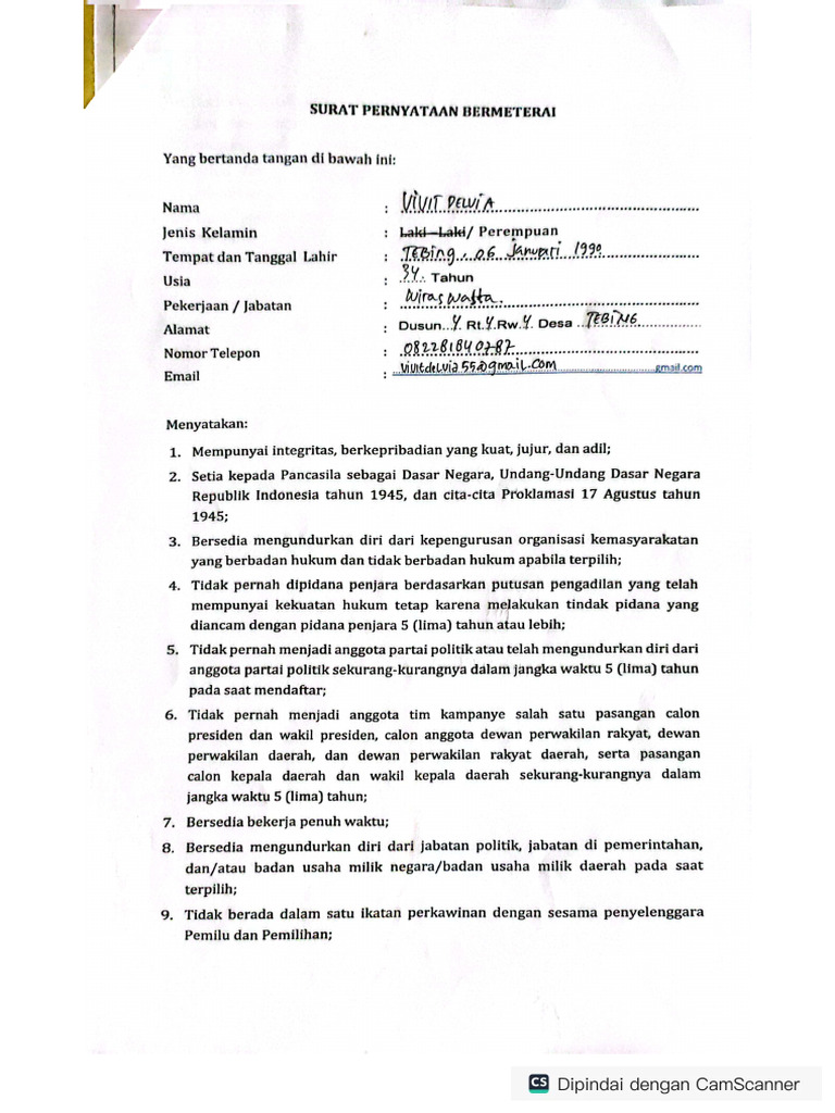 Surat Pernyataan Bermaterai | PDF