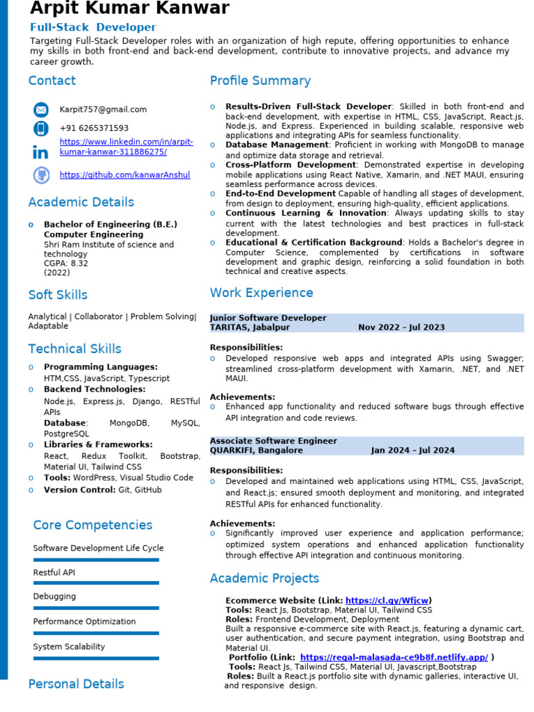 Arp It Resume | PDF | Bootstrap (Front End Framework) | Java Script