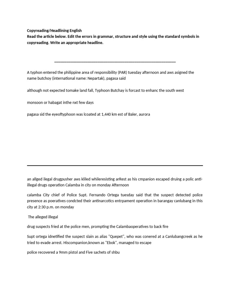 Pupils-Output CopyreadingHeadlining-English Filipino | PDF