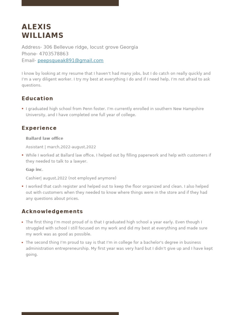 Alexis Williams: Resume Overview | PDF