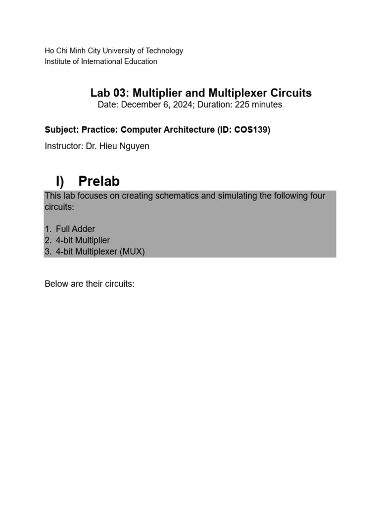 Lab3 Multiplier Multiplexer Circuit | PDF