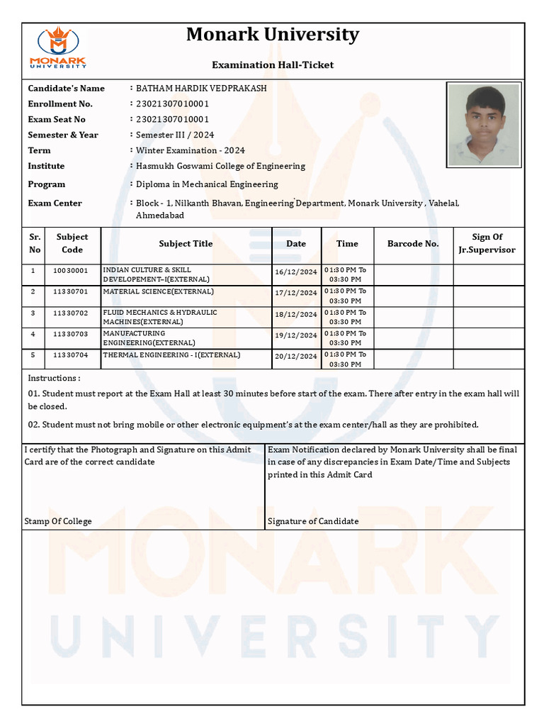 Reg de Mech SEM-3 Hall Ticket Upadet | PDF | Engineering | Mechanical ...