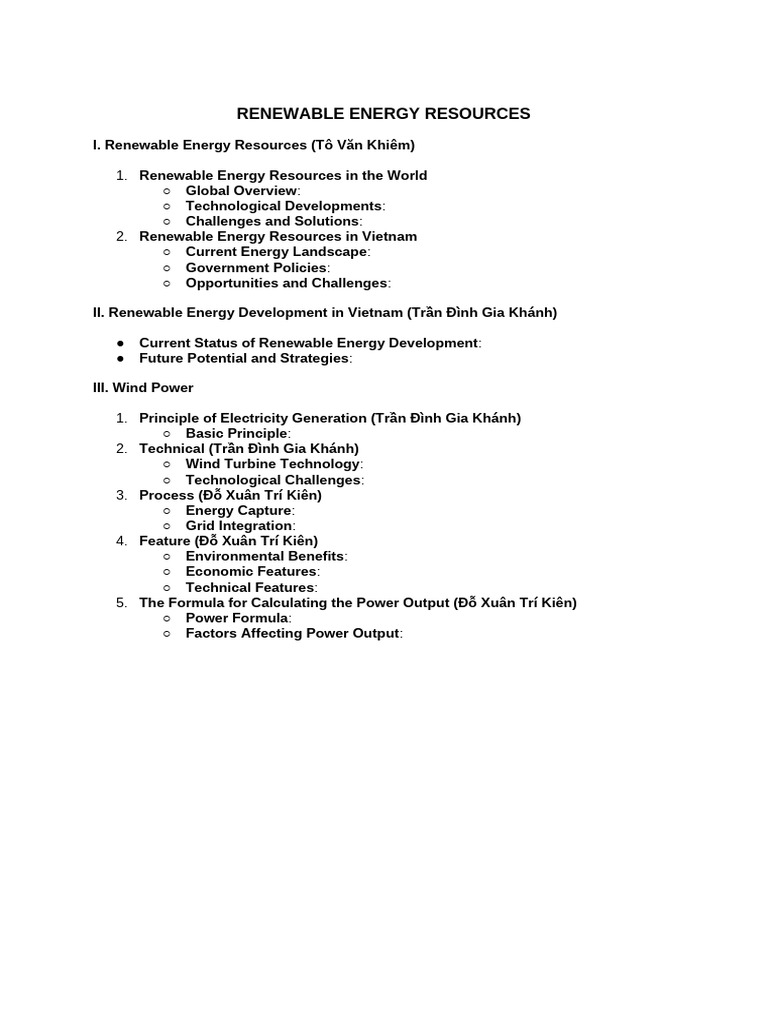 RENEWABLE ENERGY RESOURCES_Report Outline_Group 2 | PDF