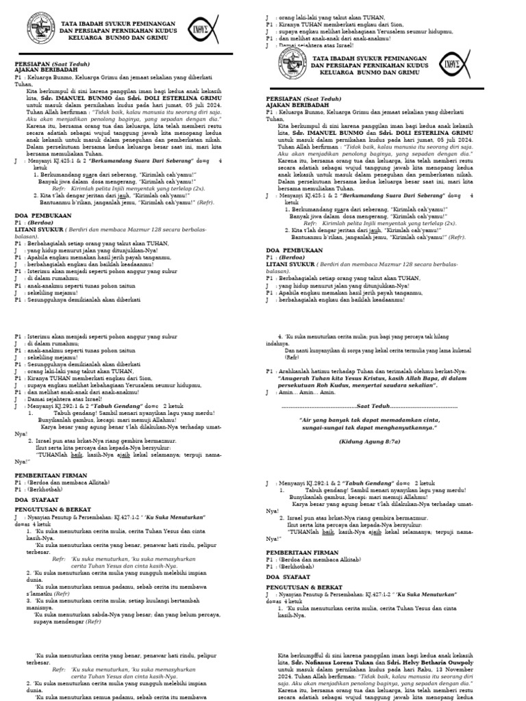 Liturgi Ibadah Syukur Peminangan 2024 | PDF