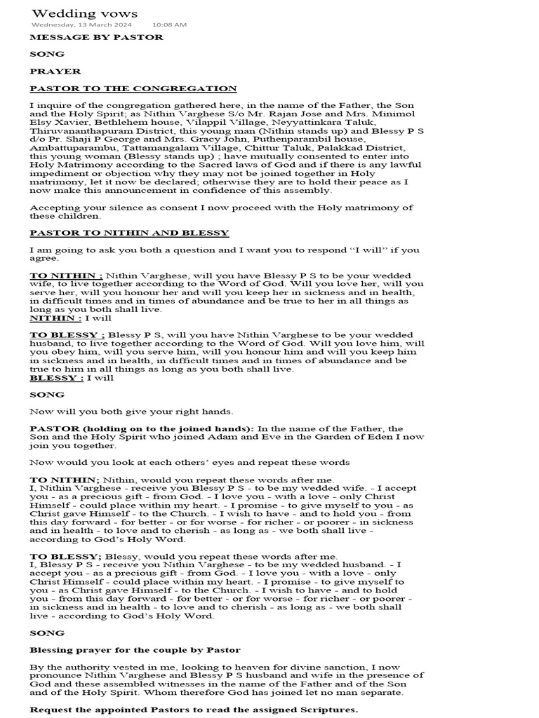 Wedding Vows | PDF | Religious Belief And Doctrine