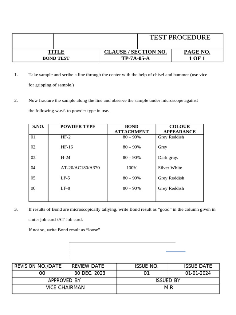 Bond Test Procedure Overview | PDF | Strength Of Materials | Solid ...